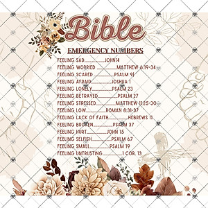 Bible Emergency Numbers Tumbler Sublimation Transfer, Ready to Press, 20 oz Straight Tumbler, Psalms Christian Transfer for Tumbler