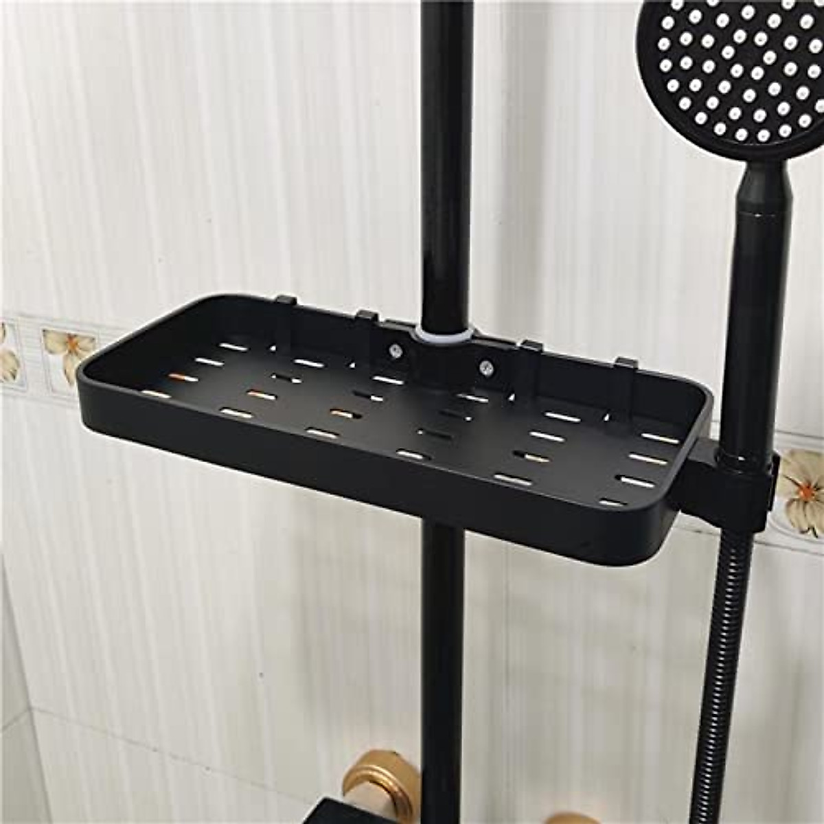 ZSFBIAO Bathroom Shampoo Storage Tray Lifting Rod No Drilling Rectangle Shower Shelf Kitchen Storage Rack Mess Shower Organizer Wall Floating Shelves (Color : A)
