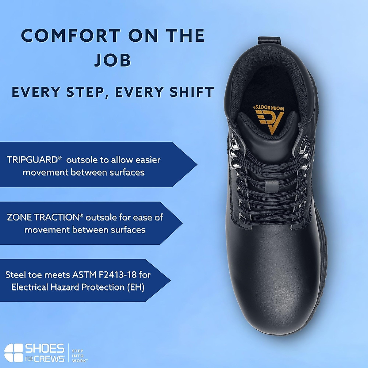 Shoes for Crews Rowan, Men's Steel Toe (ST) Work Boots, Slip Resistant, Water Resistant, Black, Size 16 Wide