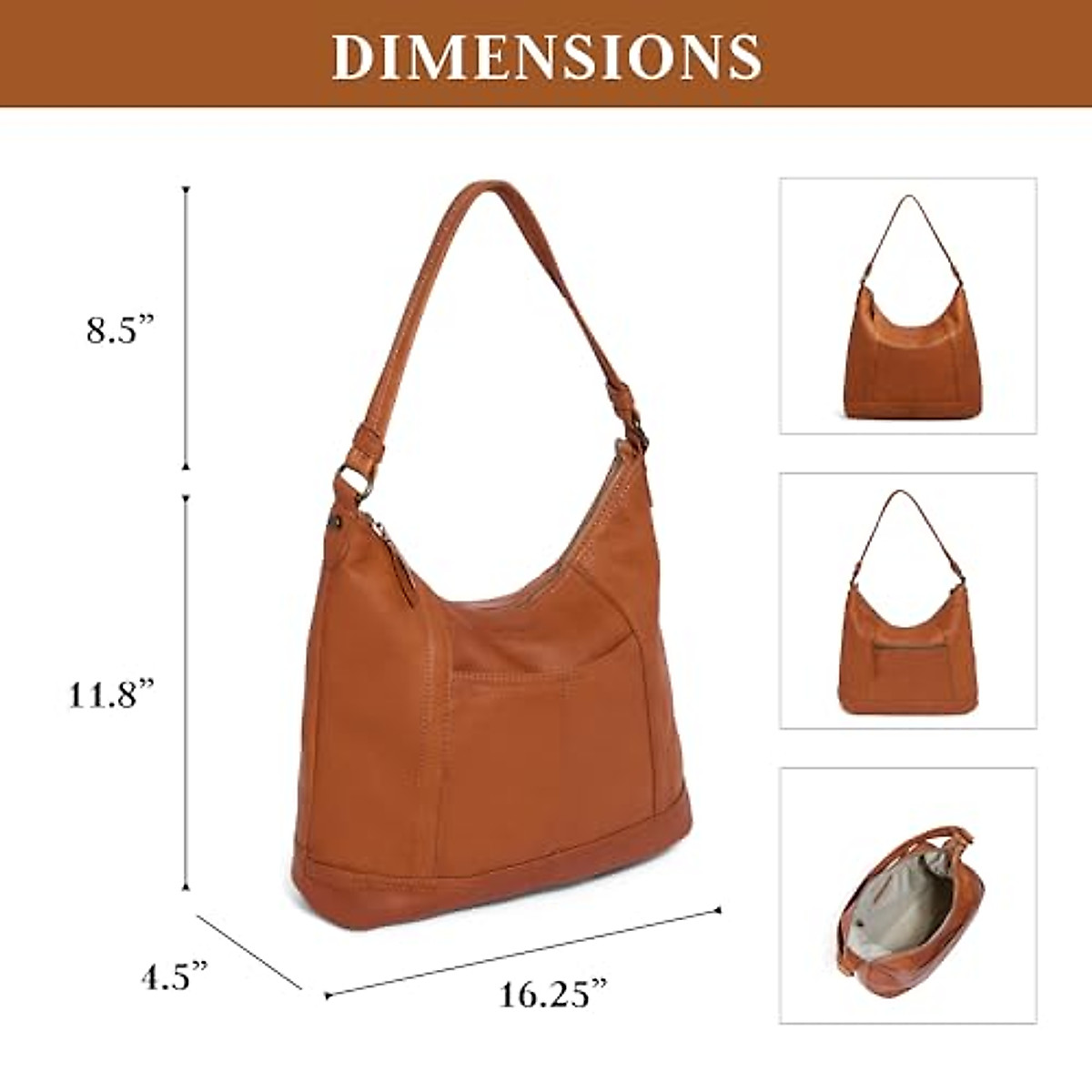 American Leather Co. Hudson Hobo Shoulder Bag for Women, Brown, Soft Leather Purse, Modern Handbag with Zippered Main Compartment & Slip Pockets, Functional & Fashionable Handbags for Women