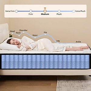 Queen Mattress 12 Inch Hybrid Mattress Queen with Memory Foam - Mattress in a Box with Individual Pocket Spring - Medium Firm Mattress Sleep Support Pressure Relief CertiPUR-US Certified 12 Inch Queen