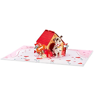 Paper Love 3D Dog House Pop Up Card, For Valentines Day, Birthday, Mothers Day, Adults or Kids, All Occasions - 5" x 7" Cover - Includes Envelope and Note Tag
