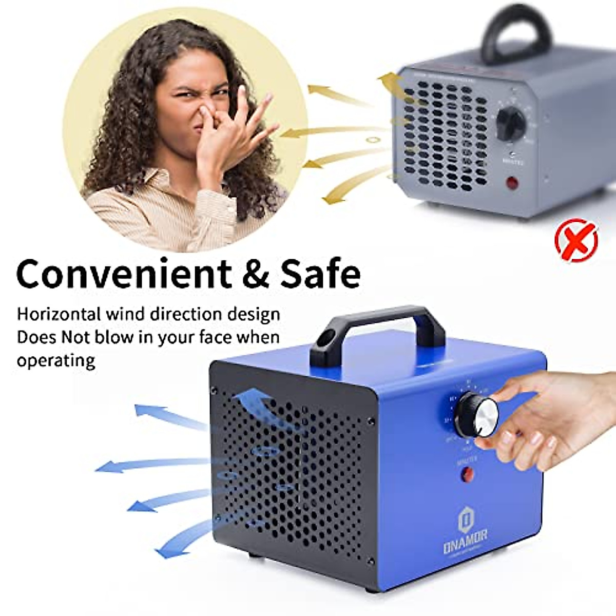 ONAMOR Ozone Generator 20000 mg/h - High Capacity Ozone Machine Eliminating Odors Area up to 4000 Square Feet, Ozone Generators for Home, Basement, Smoke, and Pet Room. (All Metallic Blue)