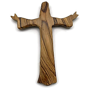 Small Wooden Cross for Wall Carved in the shape of the Crucifix Cross, Olive Wood Cross Jesus Christ Resurrection Cross Wall Décor, Holy Cross Wall Decor, Religious Easter Decorations for Home