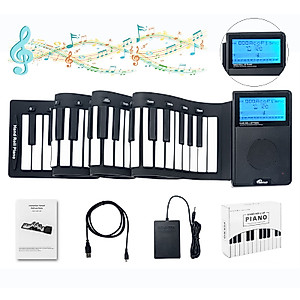 SURNUO Portable Roll Up 88 Keys Piano Keyboard with LCD Display, Digital Electric Hand Roll Piano Keyboard with 2000mAh Rechargeable Battery Christmas Gifts