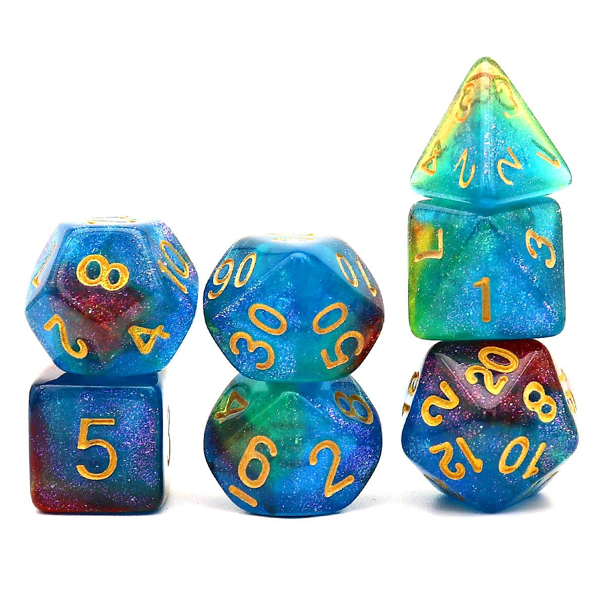 Haxtec Iridescent Glitter DND Dice Blue Green Purple Color Changing Polyhedral D&D Dice for RPGs-Mermaid