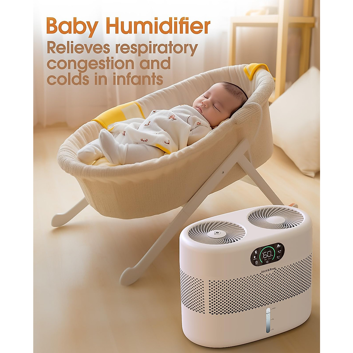 Reuseable Wick Evaporative Humidifier for Bedroom Quiet Healthy Baby Humidifier, No White Dust, Evaporative Humidifier Large Room 800ml/h 3 Speeds, 2 Gal, Timing, Auto Shut off