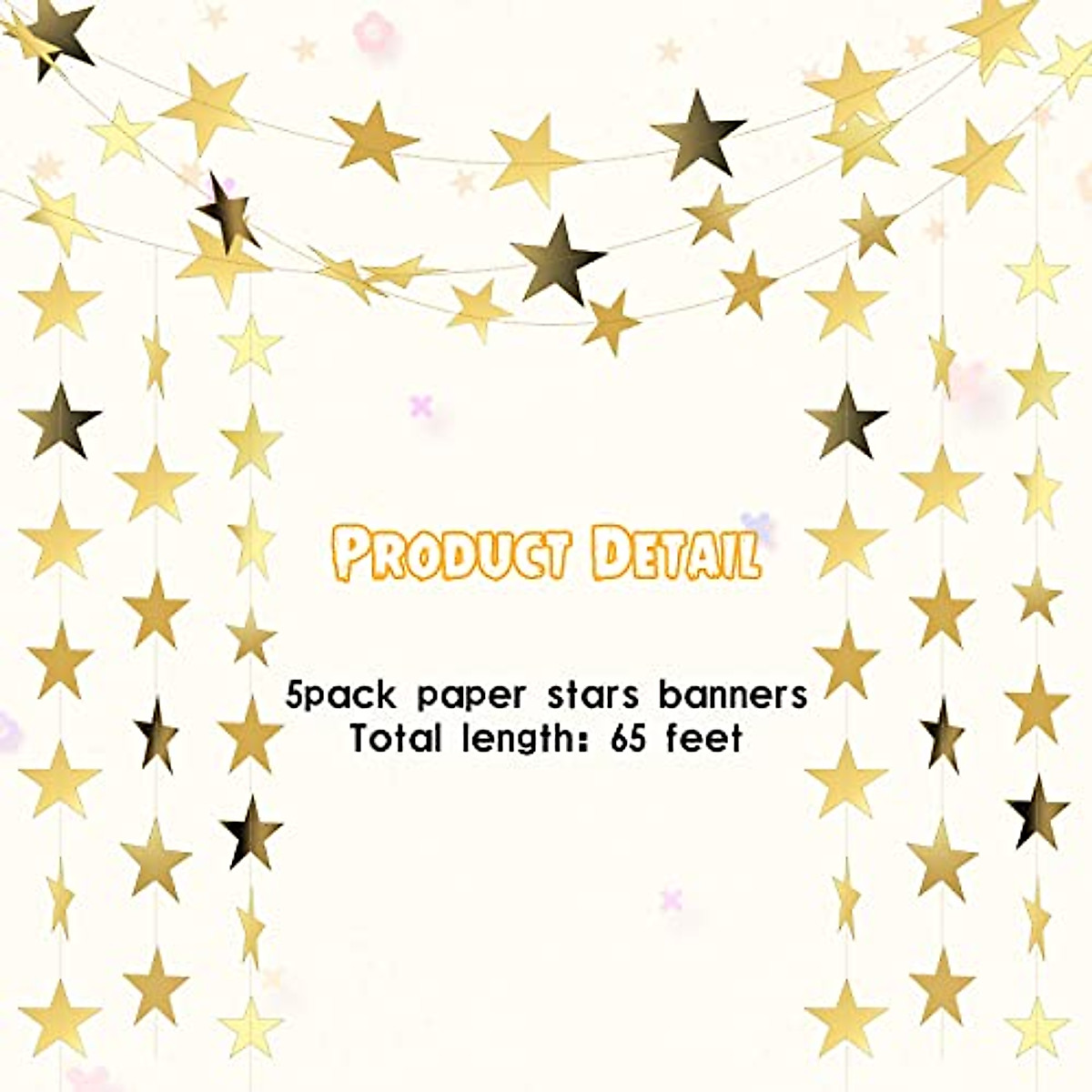 65 Feet Glitter Star Paper Garland Banner Hanging Decoration Gold Star Garland Double Side 2022 Graduation Decorations for Wedding Birthday Festival Party Decoration