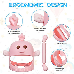 Vicloon Baby Teething Toy, 2PCS Silicone Teething Mitten with 2PCS Replacement Grip,Never Drop Baby Chew Toys for Teething Relief,Soothing Teether for Babies 0-6 Months,Teether Toy for Sucking Needs