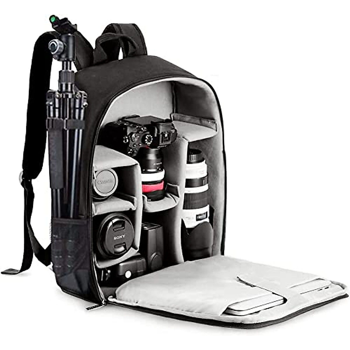 CADeN Camera Backpack Bag with Laptop Compartment 15.6" for DSLR/SLR Mirrorless Camera Waterproof, Camera Case Compatible for Sony Canon Nikon Camera and Lens Tripod Accessories Black