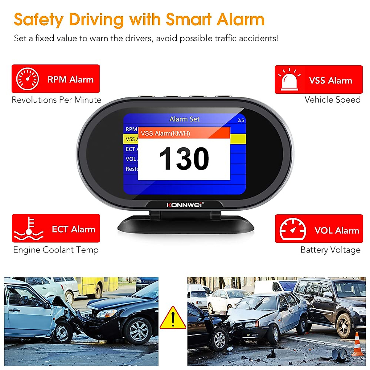 KONNWEI KW206 Car OBD2 HUD Digital Meter Gauge All in One Automotive Trip Computer Smart OBD Speedometer Water Temperature Fuel Pressure Tester for All 2003 and Newer Cars