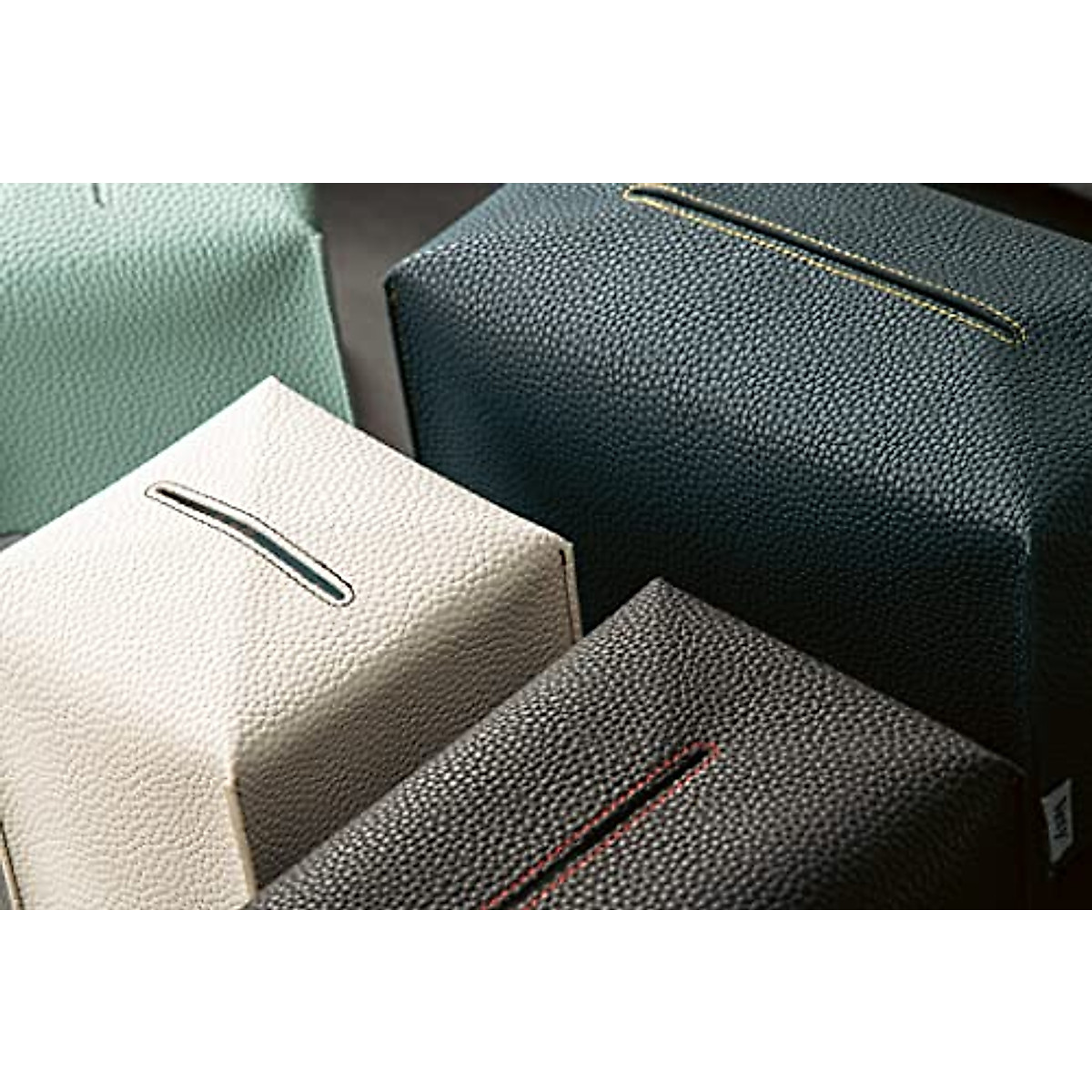 VETY[EmphaSeams] Bottom Touch Fastener-Tissue Box Cover, PU Leather 9.5"x5"x5" Rectangle-Bathroom Organizer,Accessories, Bathroom Vanity, Countertop, Night Stand, Office Desk, Modern Stylish - Mint