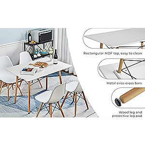 GreenForest Dining Table with Slick Top Wood Legs,Modern Mid Century Kitchen Table with Black Criss-Cross Metal Bars for Dining Room,Living Room,Small Spaces,44 x 30 Inch,White