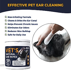 DOCO Dog Ear Wipes - All Natural Finger Veterinary Pet Ear Wipes with Eucalyptus, Aloe - 50 Count