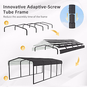 MUPATER Outdoor Carport, 12' x 20' Heavy Duty Canopy for Garage,Car Garage Shelter with Galvanized Metal Roof and Frame for Car, and Boat, Grey