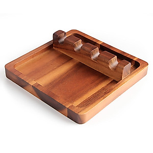 Acacia Wood Utensil Rest with Drip Pad for Multiple Utensils, 4 Slots Available, BPA-Free Spoon Rest & Spoon Holder for Stove Top, Kitchen Utensil Holder for Ladles,Turner,Brush,Spatula& More