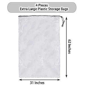 Dust Cover Big Plastic Drawstring Bags Multi-Purpose for Storage and Keeping Luggage, Suitcase Good for Household Organizing Reusable Set of 4