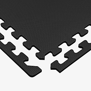We Sell Mats Foam Interlocking Square Floor Tiles with Borders, (Each 2 x 2 Feet), 16 SQFT (4 Tiles + Borders) - Black, 16 square feet (4 tiles) (M24-10M)