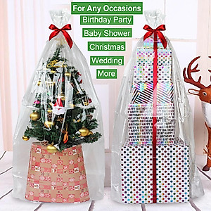 SYOGUA Extra Large Clear Cellophane Bags, 5 Pack 40" x 55" Jumbo Crystal Clear Gift Bags, 3 Mil Thick Huge Plastic Bags for Baskets Packaging, Cellophane Wrap Christmas Gift Bags