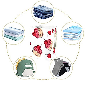 Inhomer Cherry Cupcakes Sweet Dessert Pattern Large Laundry Hamper Waterproof Collapsible Clothes Hamper Basket for Clothing Toy Organizer, Home Decor for Bedroom Bathroom