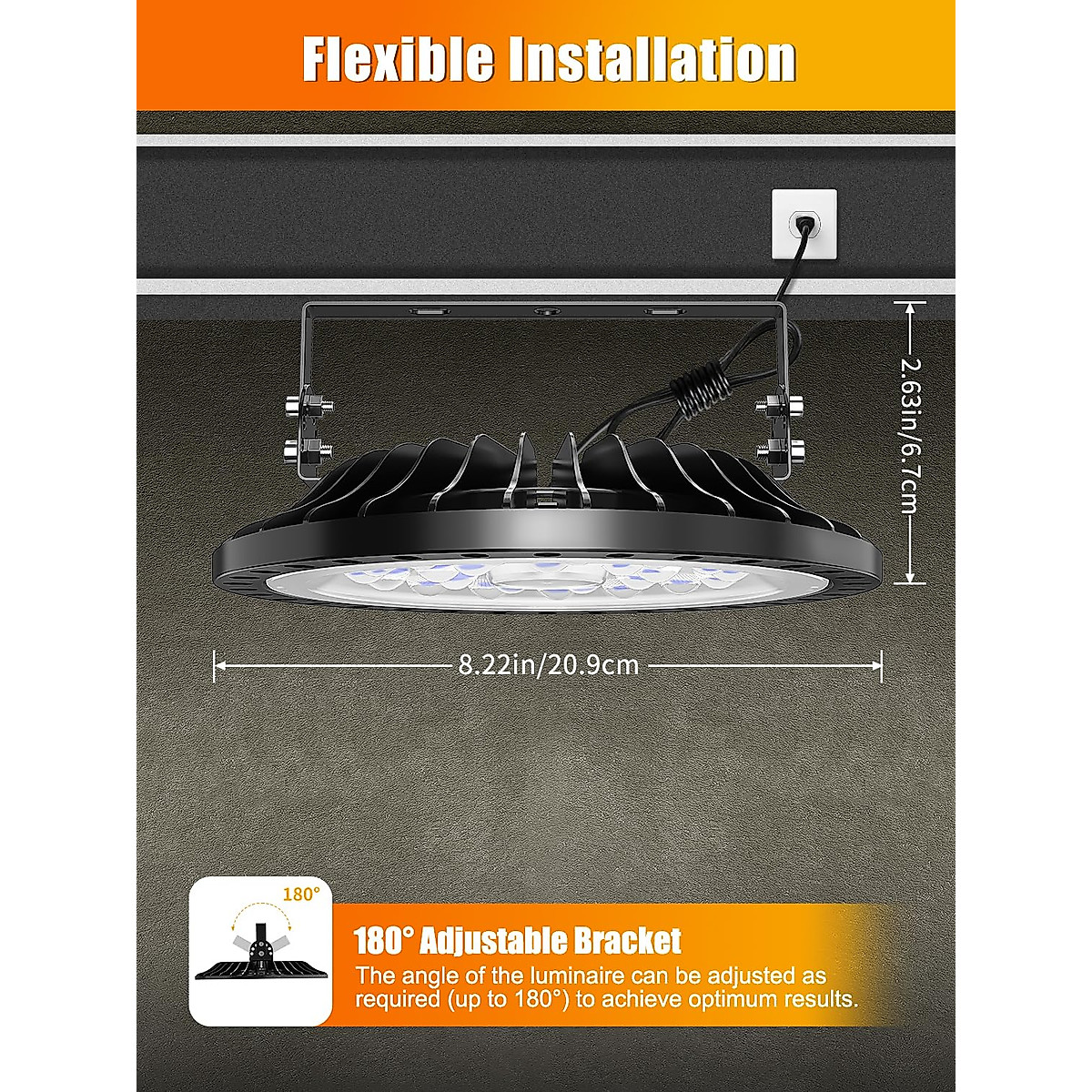 LED High Bay Light, 100W 10000LM Super Bright UFO High Bay LED Lights, 6500K LED Shop Lights, IP54 Warehouse Lights Area Light Fixture Commercial Bay Lighting Bay Lights for Garage Barn Workshop-10