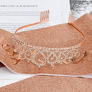 ACO-UINT Birthday Queen Crown for Women, Rhinestone Tiara & Birthday Sash Set Rose Gold Birthday Crowns for Women Girls, Birthday Decorations Birthday Gifts for Women Birthday Party
