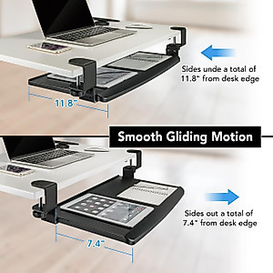 EHO Clamp-On Retractable Adjustable Keyboard Tray, Under Desk Ergonomic Keyboard Tray - Easy Tool-Free Install - Small Surface 20" x 11.5"