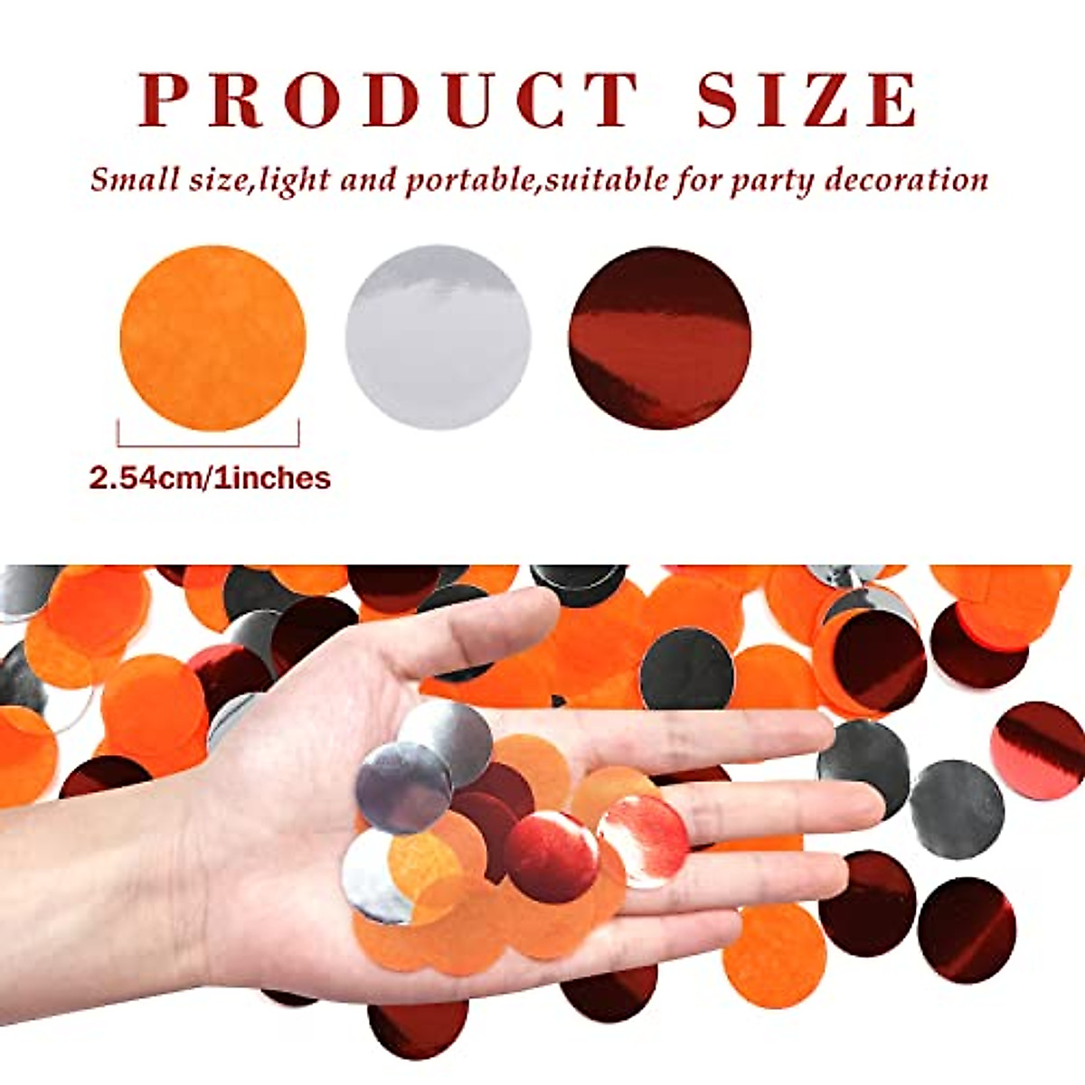 VCOSTORE Tissue Paper Confetti Circles - Round Confetti Dots，Large Table Confetti for Wedding Birthday Party Decoration and Gift Box decoration, 5000 pieces -Orange Red & Silver Mix Confetti