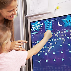 My Starry Chart - Kids Chore Chart Calendar Board for Behavior, Reward, Responsibility, Incentive & Routine at Home - Homeschool Planner Supplies with Dry Erase Reusable Stickers - Preschool Learning