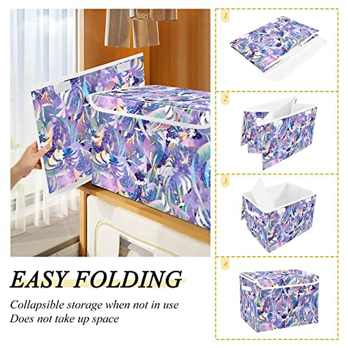 Kigai Storage Basket Butterfly Purple Storage Boxes with Lids and Handle, Large Storage Cube Bin Collapsible for Shelves Closet Bedroom Living Room, 16.5x12.6x11.8 In