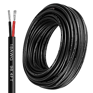 LightingWill 18 Gauge 2 Conductor Electrical Wire, 100FT Stranded PVC Tinned Copper Wire, 18 AWG Extension Cable Low Voltage, 2 Core Flexible Power Cord for LED Strips Lighting Automotive