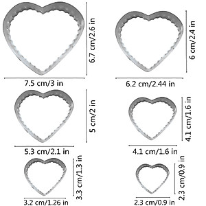Heart Shaped Double Cut-Outs Cookie Cutter Set of 6 pcs, Stainless Steel Crinkly and Straight Edge Double Sides Fondant Cutters