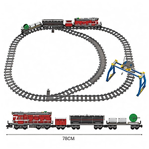 General Jim's Red Diesel Cargo Train Building Blocks Set - 1000+ Piece City Series with Automatic Running System, Railway Tracks, and Truck - Compatible with Major Brick Building Brands