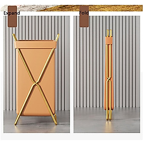 SYALEO X-Frame Collapsible Laundry Basket w/Leather Bag Sorter Organizer Black/Gold Metal Frame Laundry Hamper Luxury Folding Dirty Clothes Basket for Dorm Apartment