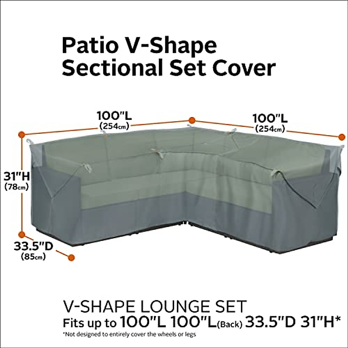 Classic Accessories Storigami Water-Resistant 100 Inch Easy Fold Patio V-Shaped Sectional Lounge Set Cover, Monument Grey, Patio Furniture Covers