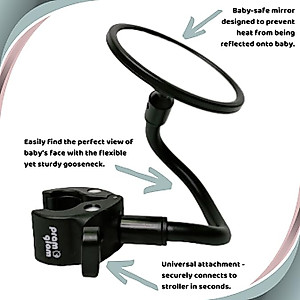 Pramglam Looky Lou Stroller Mirror - See Your Baby's Face on Stroller Walks. Stroller Accessories to Connect & Engage with Baby or Toddler in Pram or Jogging Stroller. Universal Stroller Attachment.