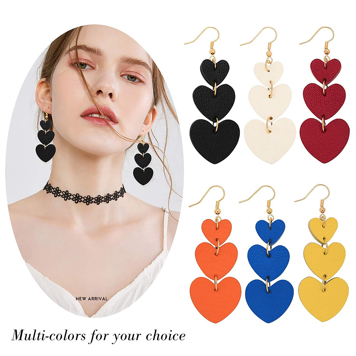 Jagucho Leather Earrings Dangle for Women, Lightweight Heart Earrings Drop (Black 42)