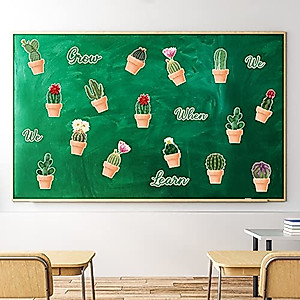 G1ngtar 70Pcs When We Learn We Grow Cactus Bulletin Board Decoration Set Green Plant Prickly Cactus DIY Cardstock Paper Cutouts Wall Decals Teacher Supplies for Fiesta Classroom School Kindergarten