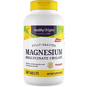Healthy Origins Magnesium Bisglycinate Chelate (TRAACS) - Chelated Magnesium for Brain & Heart Health - Albion Magnesium Supplement - Unbuffered Supplements - 360 Tablets