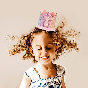 BoKin Rainbow Gradient 1st Birthday Crown, Baby's First Birthday Photo Props and Party Decorations for Girls