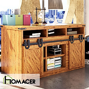 Homacer Mini Black Rustic Non-Bypass Sliding Barn Door Hardware Kit, for Two/Double Doors, 72-inch Long Flat Track, Horseshoe Design Roller, Cabinet TV Stand Console Use…