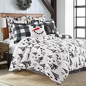 Levtex Home Merry & Bright Collection - Northern Star Comforter Set - King Comforter (106 x 94in.) + Two King Pillow Cases (36 x 20in.) - Holiday Pine Trees - Black and White - Microfiber