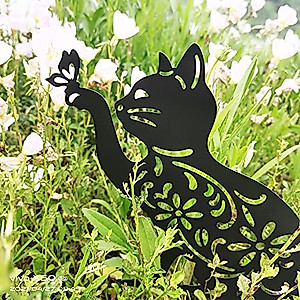 FASHAJI Cat Garden Decor, Metal Cat for Kitchen Outdoor, Yard Art Metal Cat Sculpture for Backyard Farm Patio Yard Lawn Home Decorations