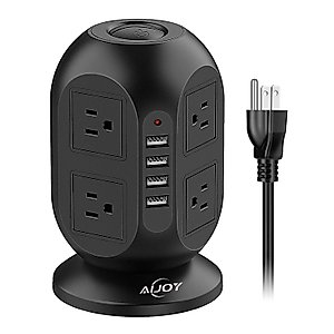 Power Strip Tower with USB Ports, AiJoy Surge Protector with 8 AC Outlets and 4 USB Ports, Fast Charging Station with Extension Cord 10FT, Office Supplies & Dorm Essentials