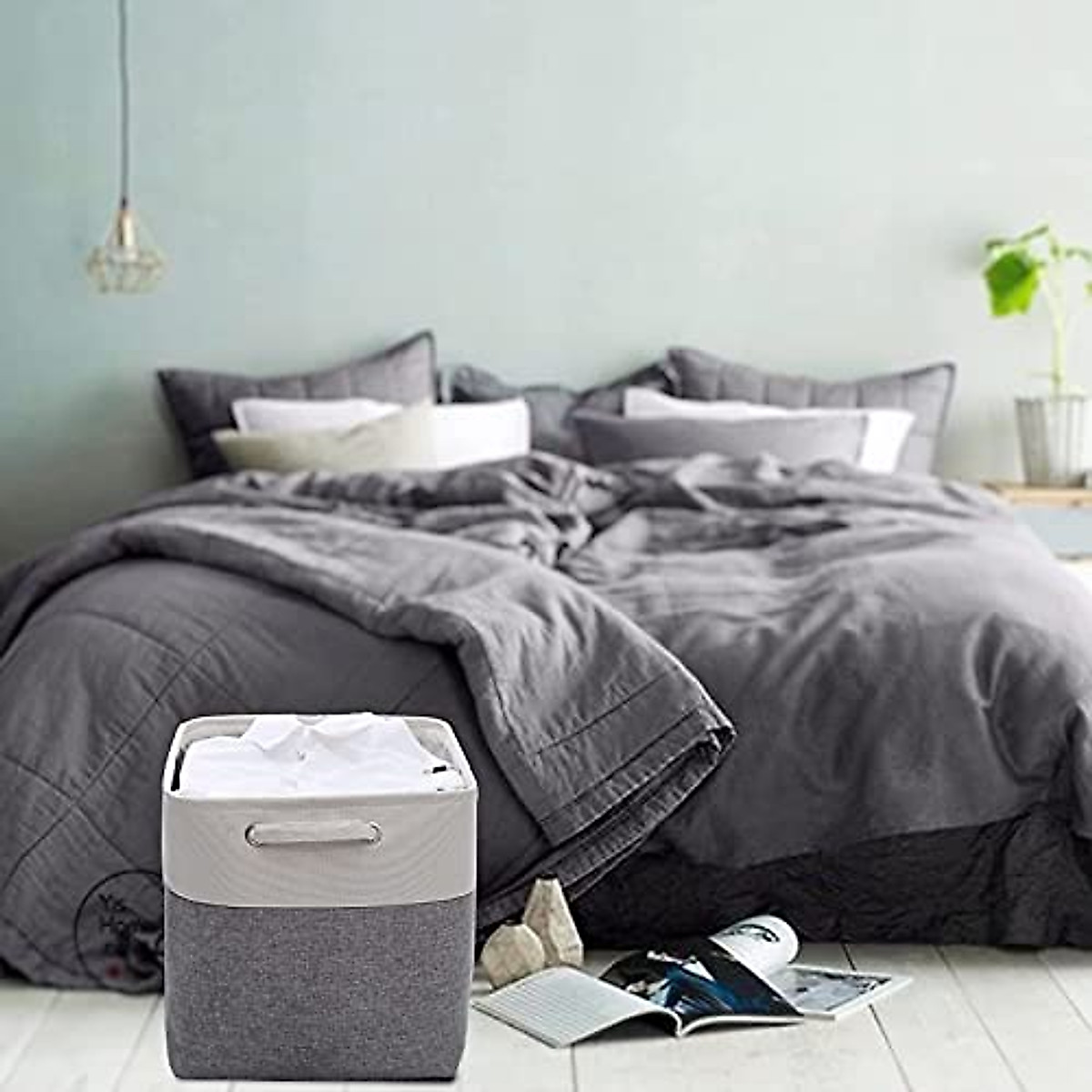 Huiru Extra Large Storage Baskets 3 Pack (13 × 13 × 13 inches) Foldable Cube Storage Bins Large Collapsible Organizer Baskets with Handles for Home Nursery Organization (Grey/White)