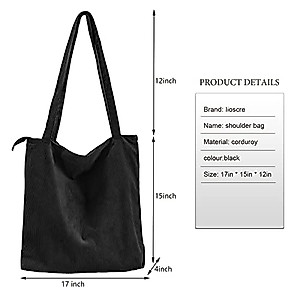 Iioscre Corduroy Tote Bag for Women,Tote Bag for School,Large Capacity Zipper Casual Shoulder Bag with Inner Pockets