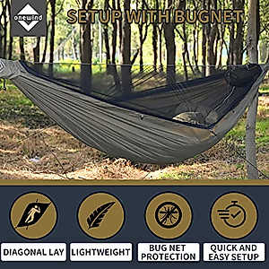 Onewind Airstream Camping Hammock with Mosquito Net and Windsock, Lightweight and Convertible Hammock, Holds up to 400 lbs, Ideal for Camping, Hiking, Backpacking, OD Green