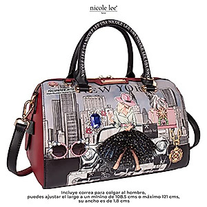 Nicole Lee Success in New York Medium Boston Bag, Embellished NYC City Vegan Leather Doctor Bag with Optional Crossbody Strap