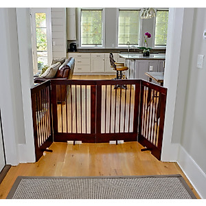 Cardinal Gates 4PG 4-Panel Freestanding Pet Gate - Adjustable Wooden Dog Gate - Indoor Cat Gate for Doorway - 36 Inches Tall x 76 Inches Wide - Walnut
