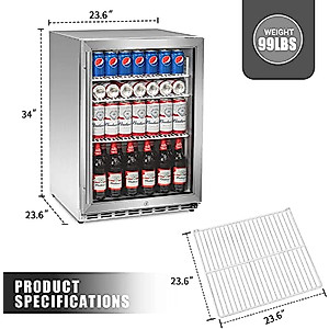 ICEJUNGLE Beverage Refrigerator, 24 inch Beverage Refrigerator Cooler, Built-in or Free Standing 160 Cans Under Counter Beverage Beer Fridge for Outdoor, Kitchen and Home use